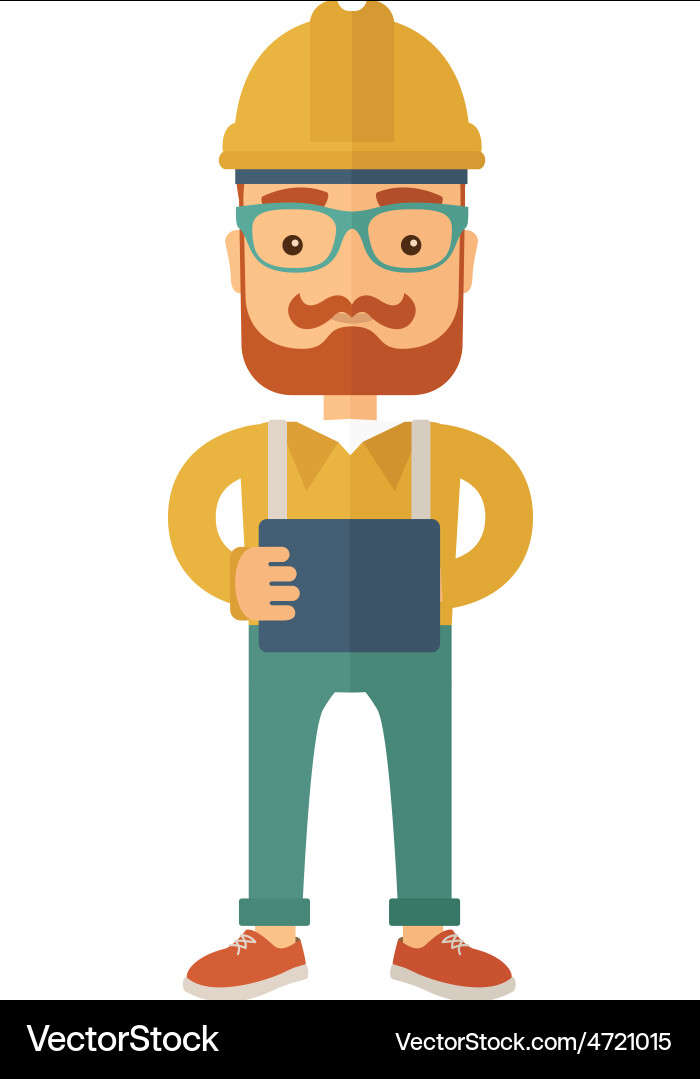 Young male standing with blueprint Royalty Free Vector Image