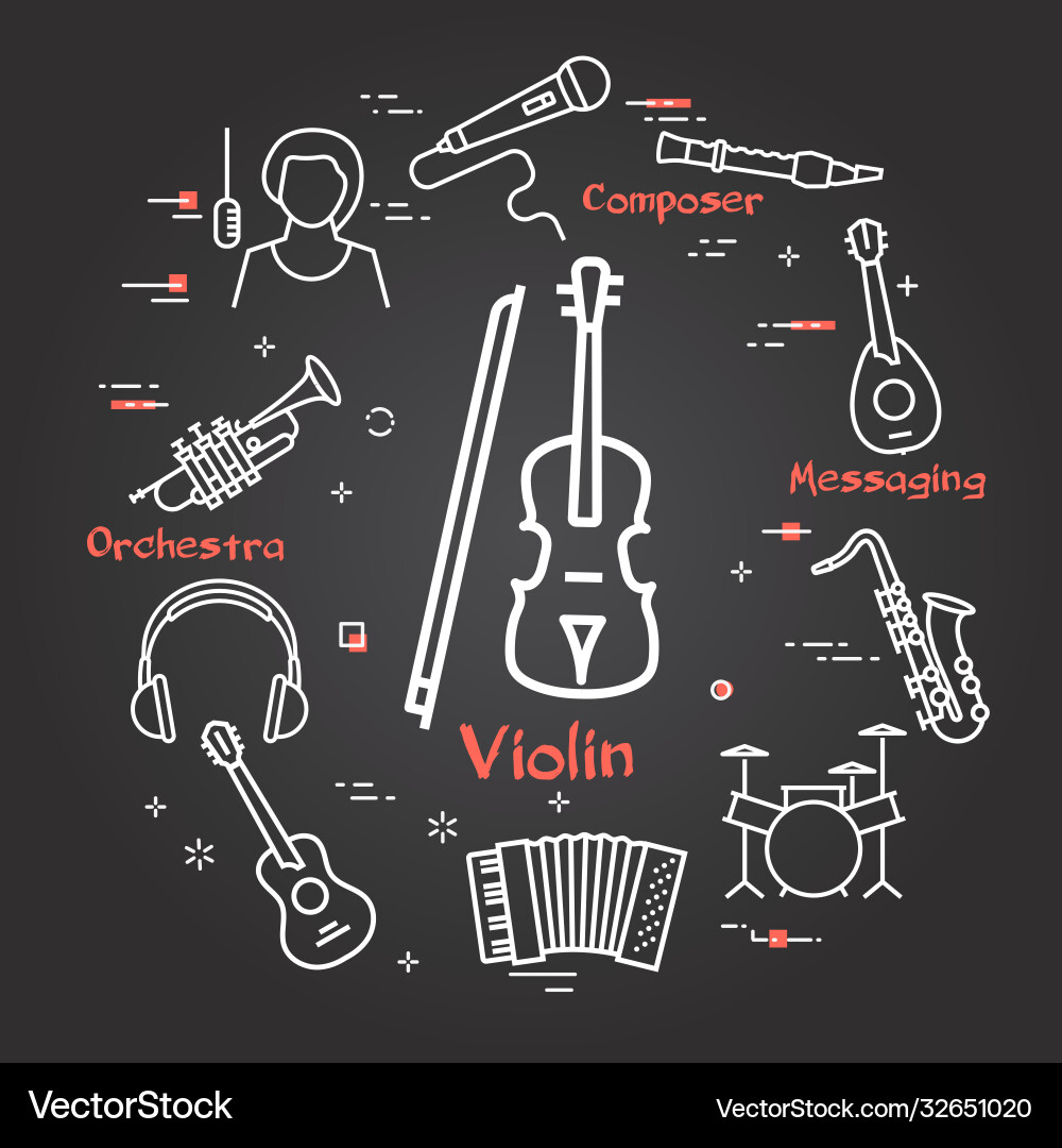 Black linear banner for music - violin Royalty Free Vector