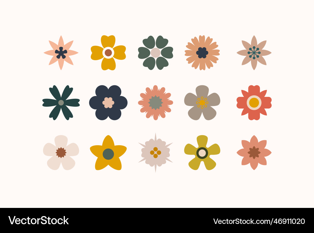 Flat flower color icons set simple Royalty Free Vector Image