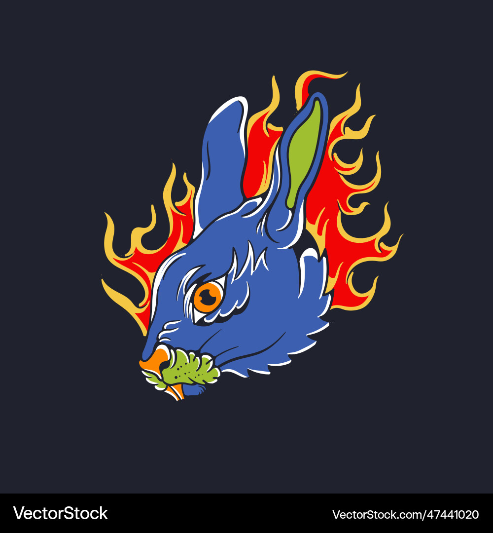 Hand drawn of rabbit head with fire Royalty Free Vector