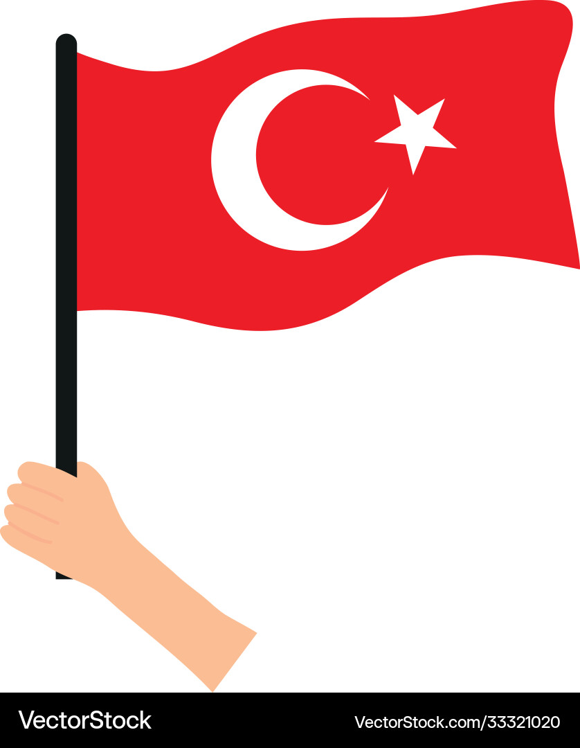 Hand with turkey flag icon flat style Royalty Free Vector