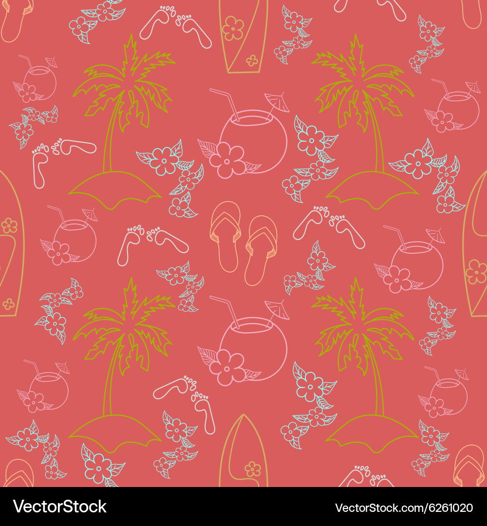 Hawaii cocktail seamless pattern beach red color Vector Image