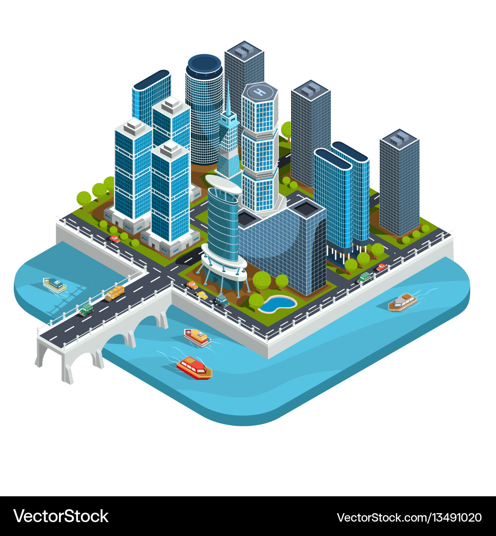 Isometric 3d of modern urban Royalty Free Vector Image