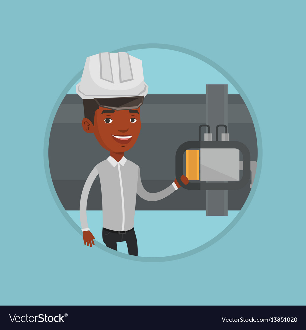 Operator checking detector on gas pipeline Vector Image Operator checking detector on gas pipeline Vector Image