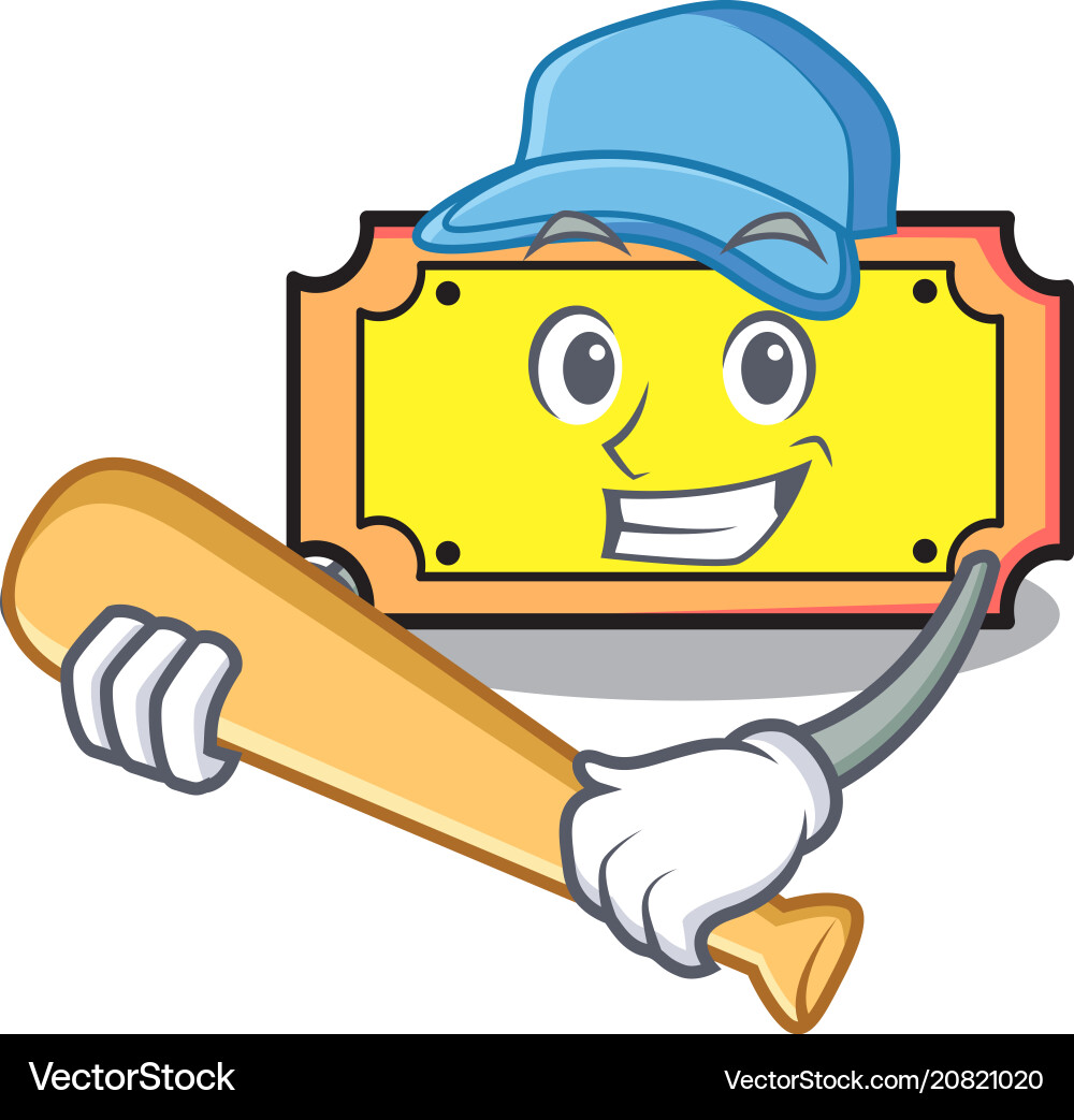 Playing baseball ticket character cartoon style Vector Image