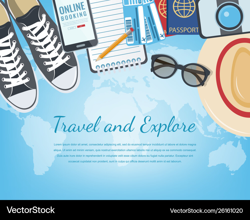 Travel world background with items for Royalty Free Vector