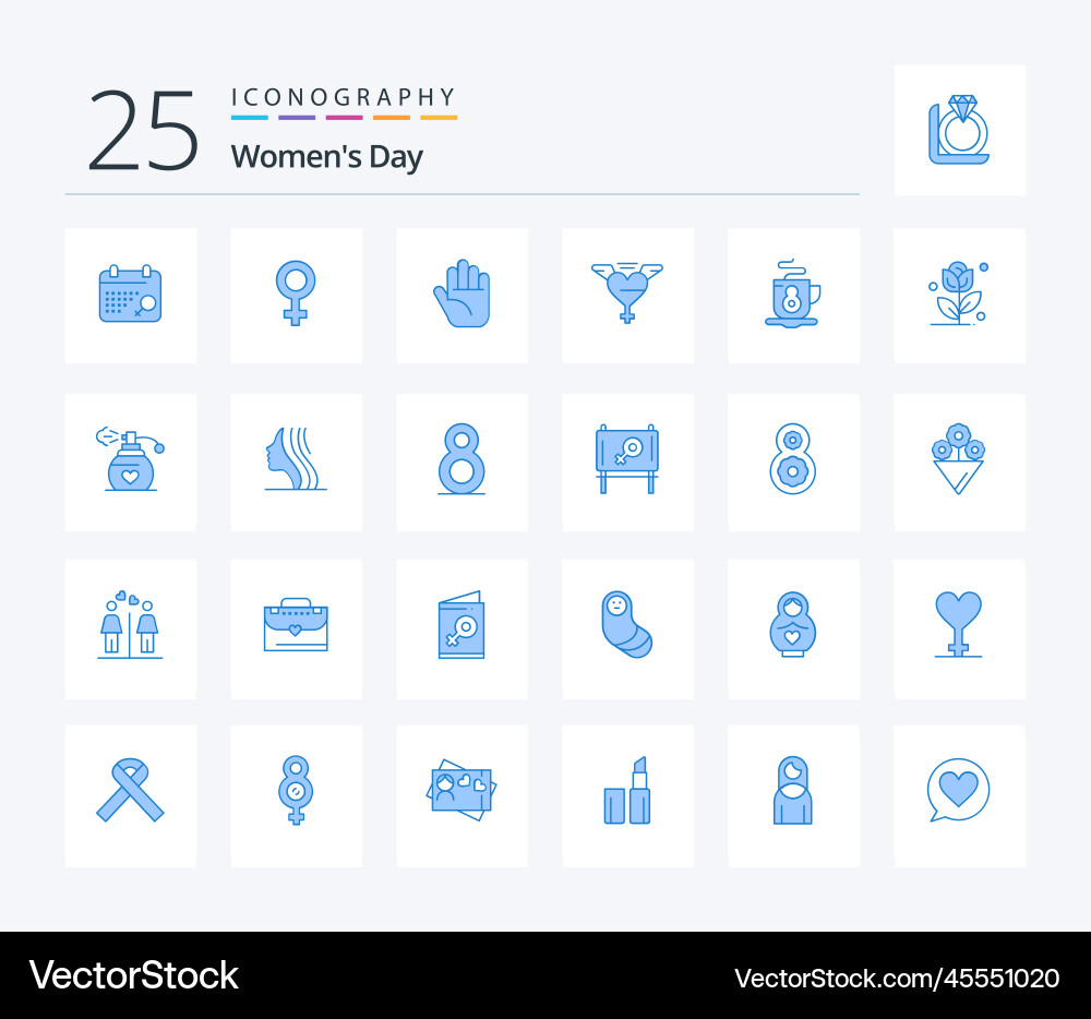 Womens day 25 blue color icon pack including Vector Image