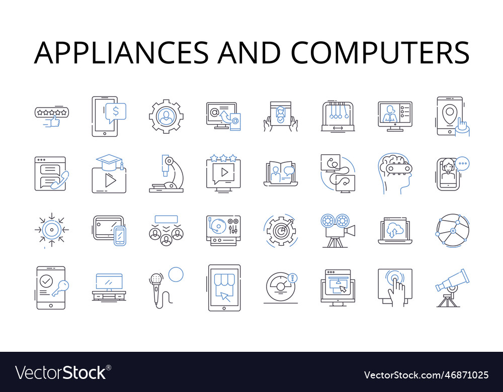 Appliances and computers line icons collection Vector Image