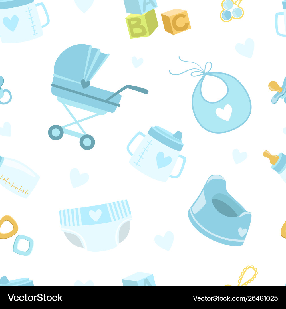 Baby boy shower seamless pattern newborn Vector Image