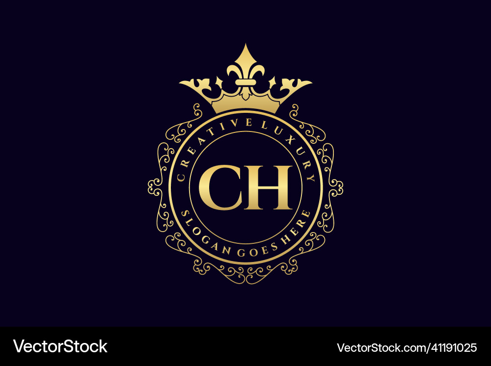 Ch initial letter luxury calligraphic feminine Vector Image