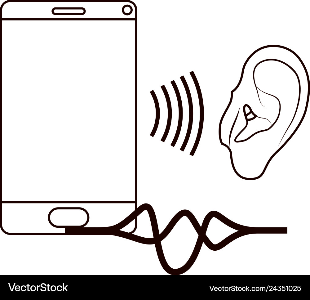 Ear with sound wave and smartphone Royalty Free Vector Image