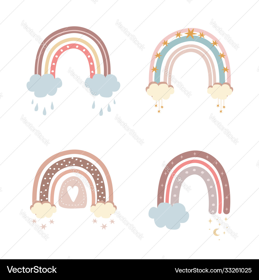 Trendy rainbows in boho style different color Vector Image