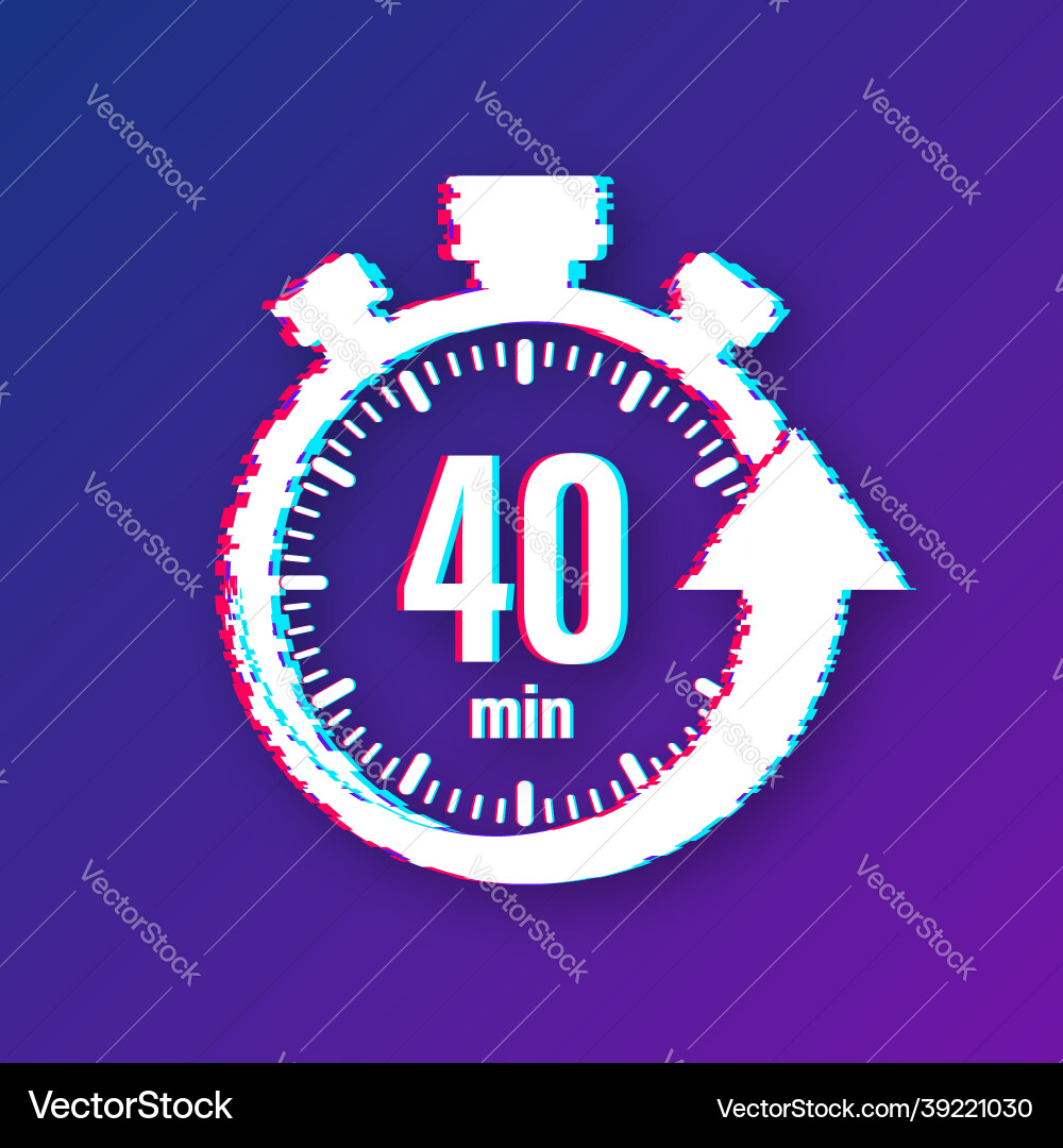 40 minutes stopwatch glitch icon Royalty Free Vector Image