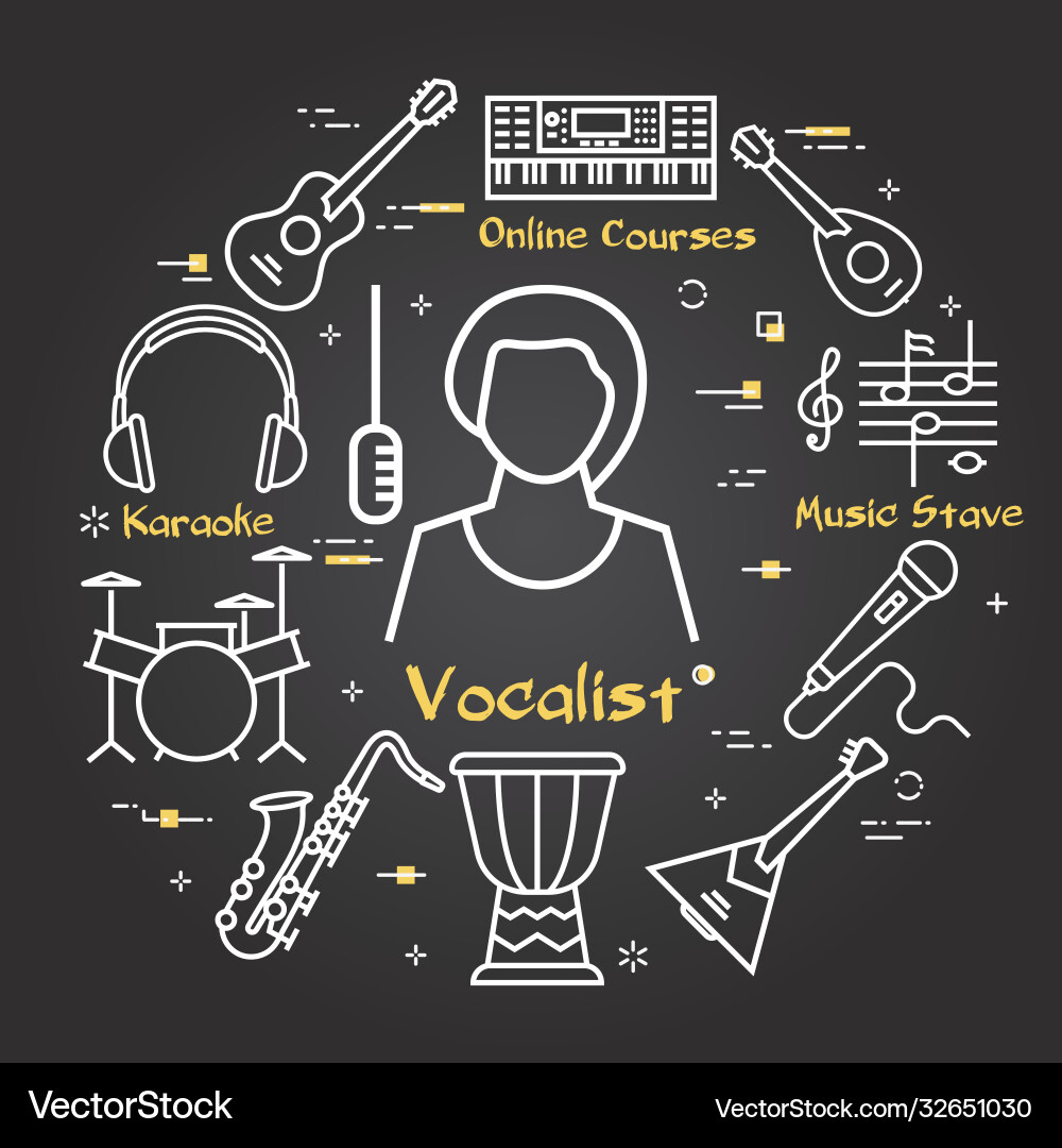 Black linear banner for music - vocalist Vector Image