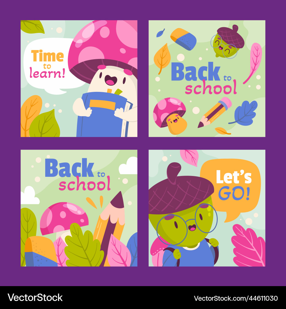 Cartoon back school banners collection design Vector Image
