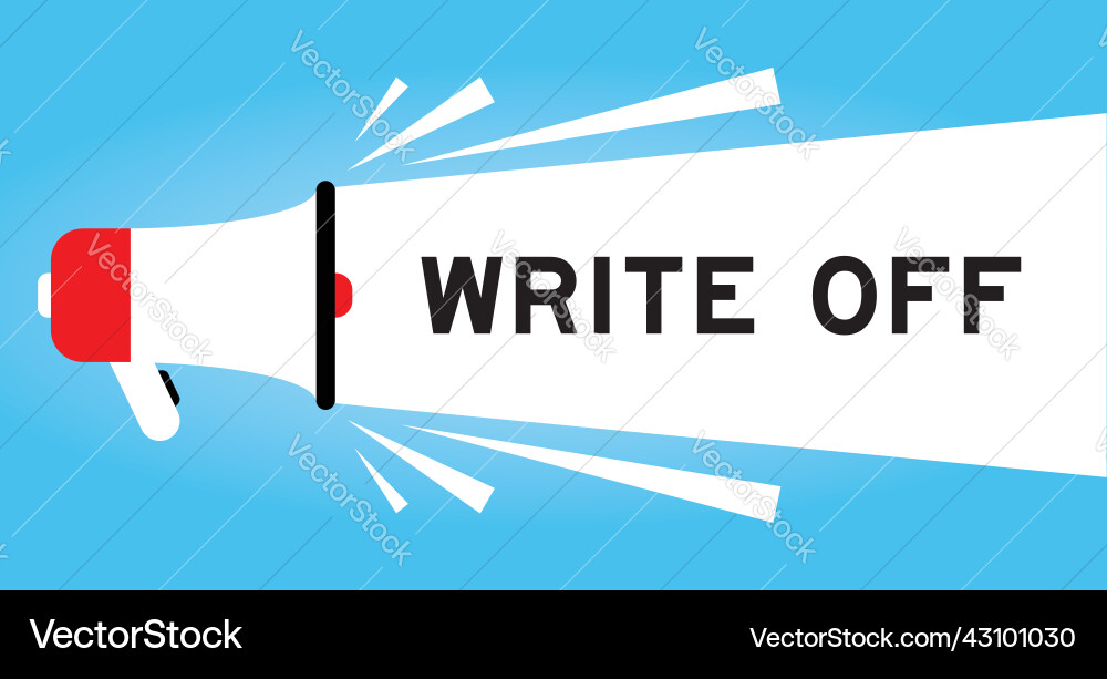 Color megaphone icon with word write off in white Vector Image