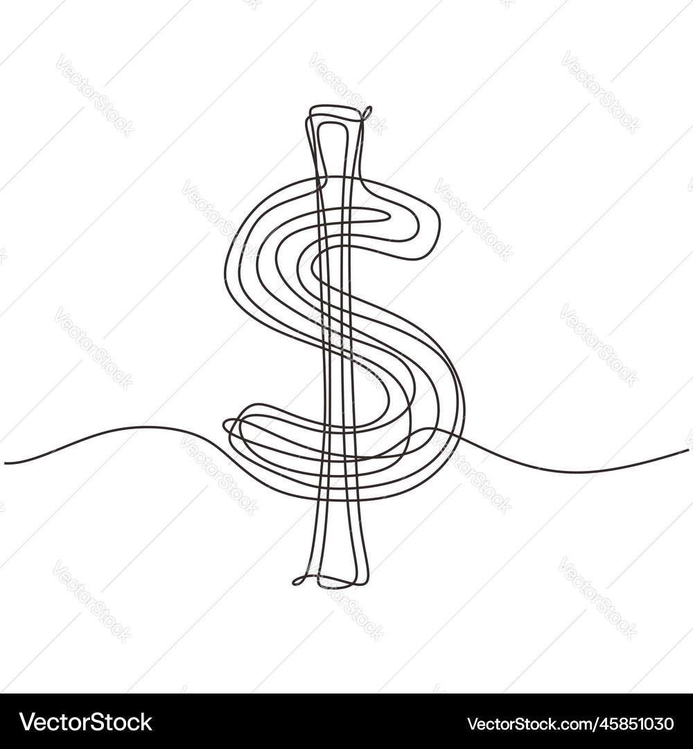 Continuous one line drawing of dollar symbol Vector Image