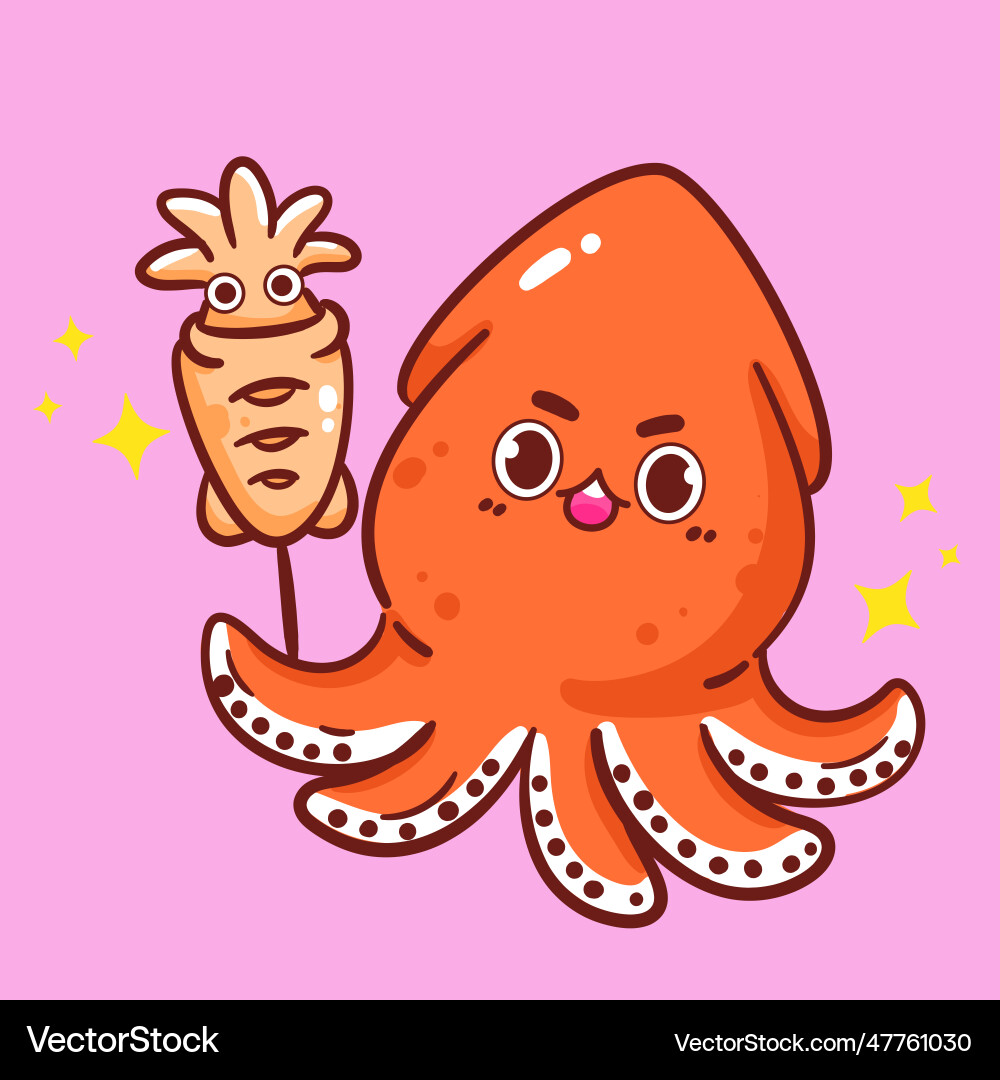Cute squid character seafood restaurant logo Vector Image