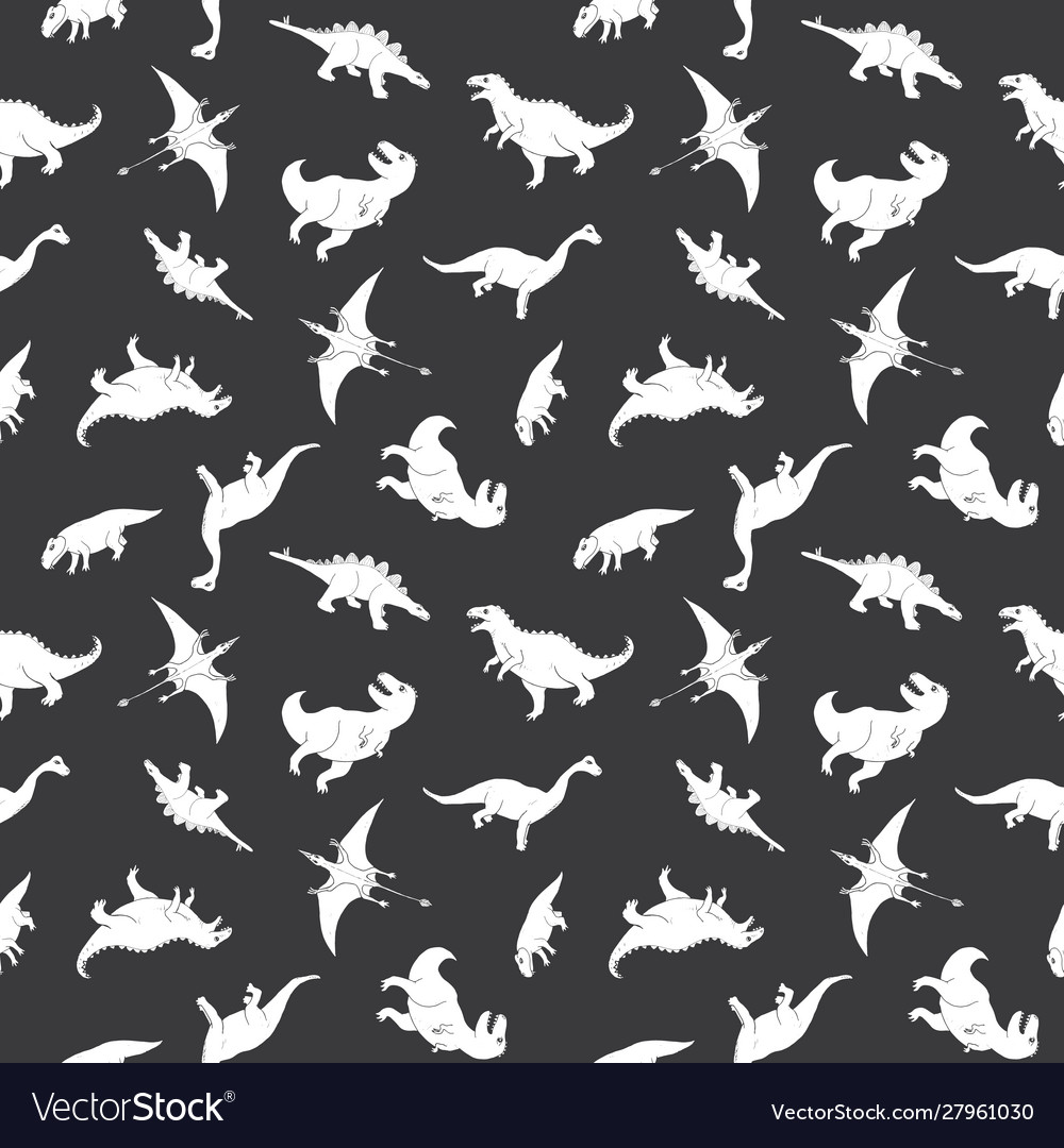 Dino seamless pattern cute cartoon hand drawn Vector Image