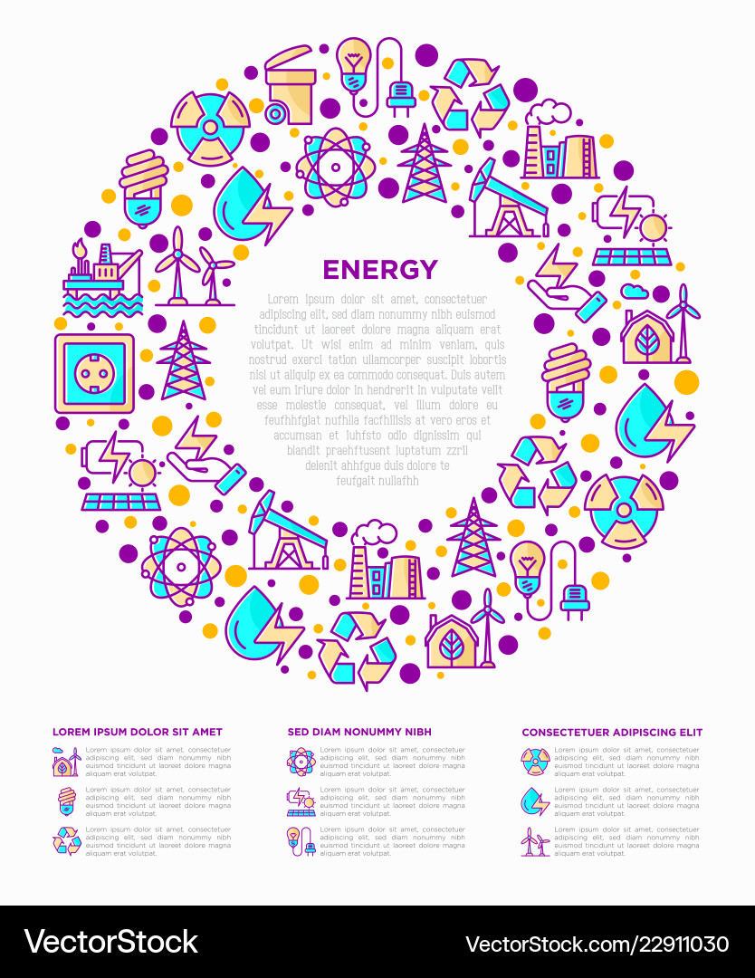 Energy concept in circle with thin line icons Vector Image