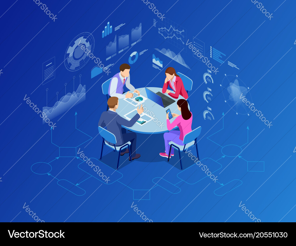 Isometric business people talking conference Vector Image