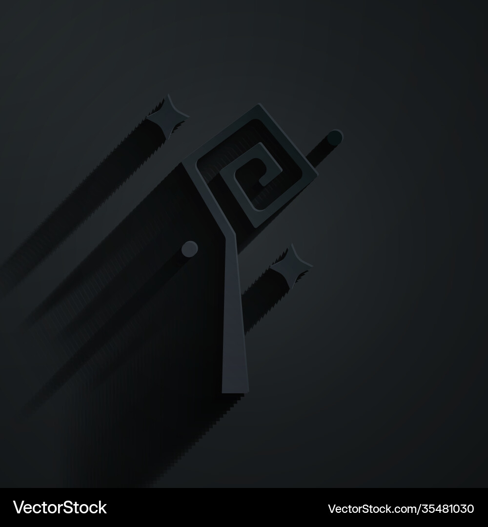 Paper cut magic staff icon isolated on black Vector Image