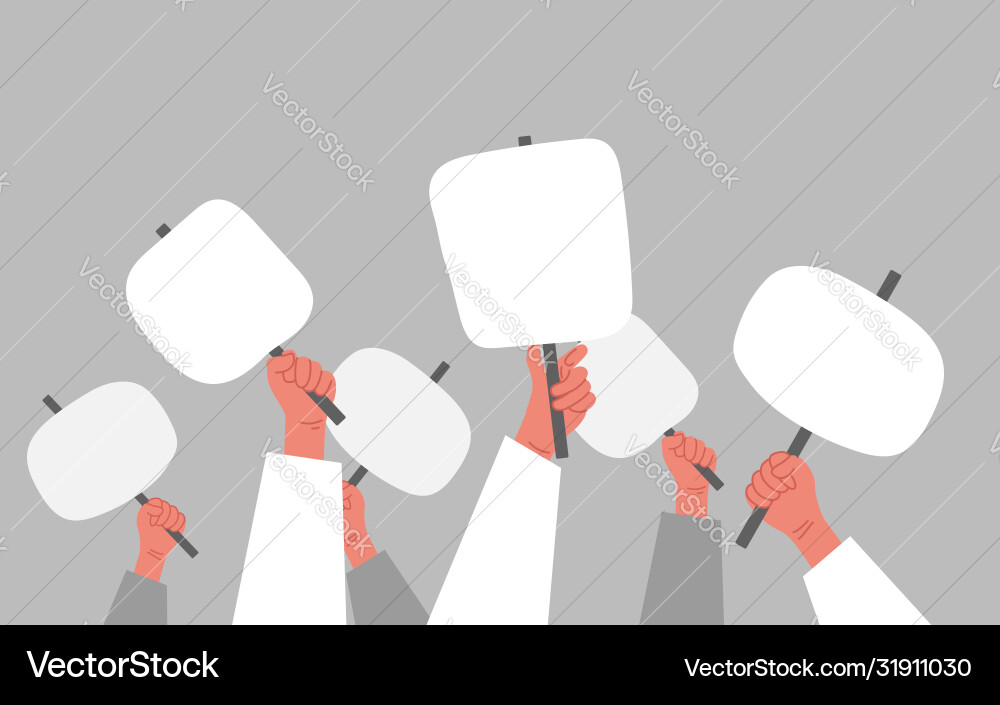 People hands holding banner and placards Vector Image
