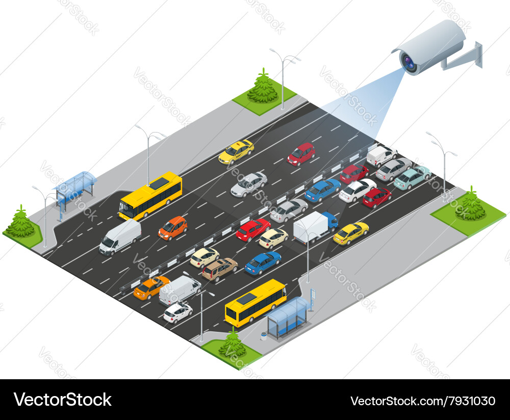Security camera detects the movement of traffic Vector Image