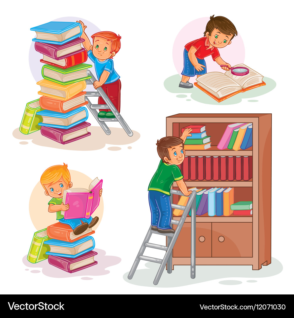 Set icons small children reading a book Royalty Free Vector