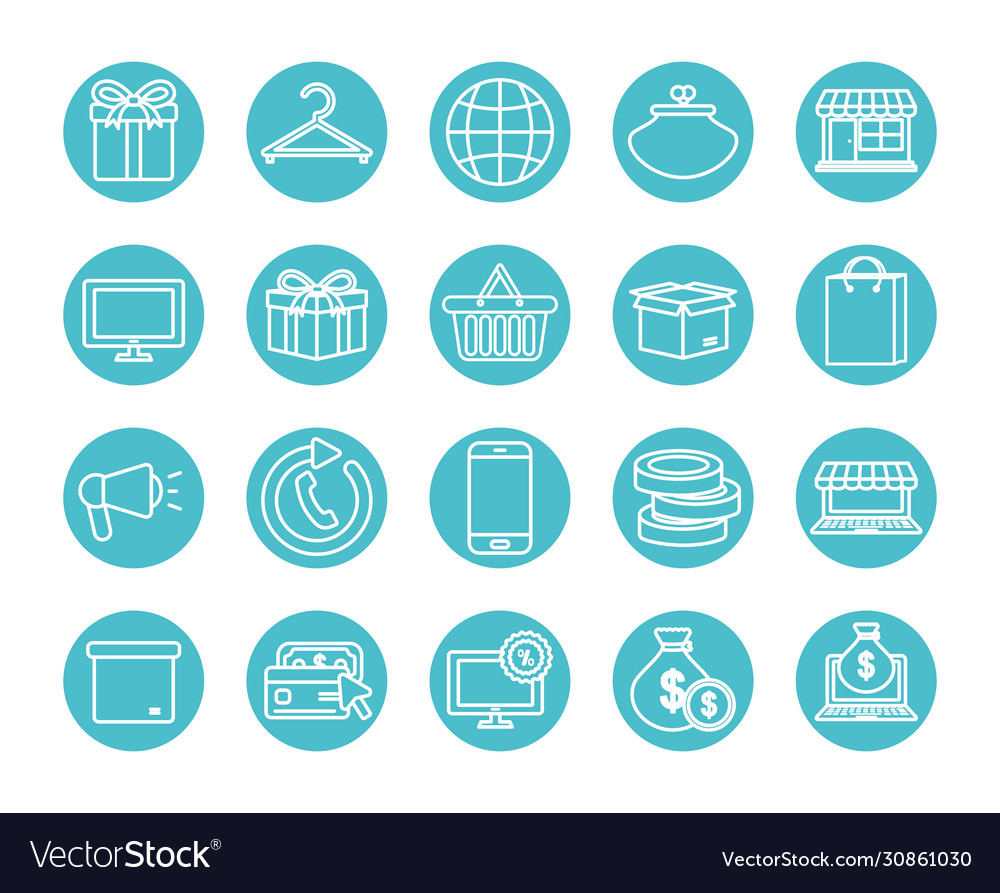 Store And Ecommerce Icon Set Block Line Style Vector Image