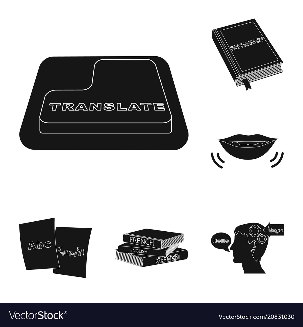 Translator and linguist black icons in set Vector Image
