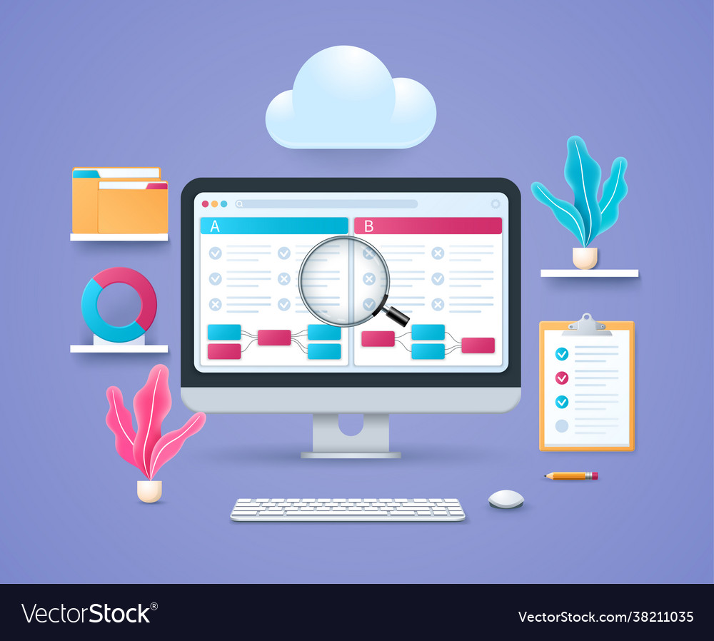 Ab split testing concept in 3d style Royalty Free Vector
