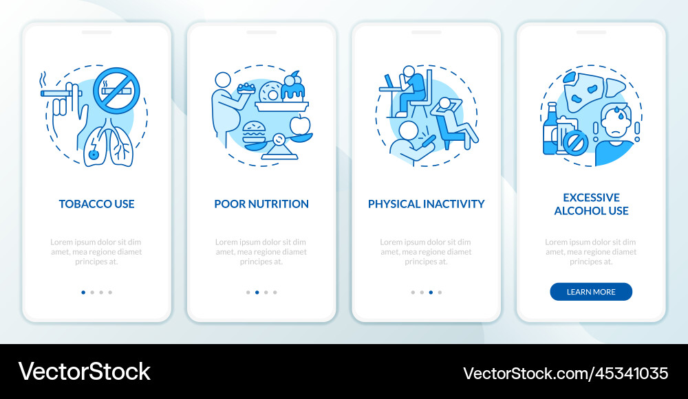 Chronic disease risk factors blue onboarding Vector Image