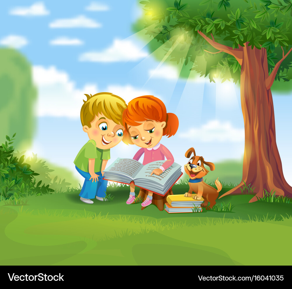 Cute children reading books Royalty Free Vector Image