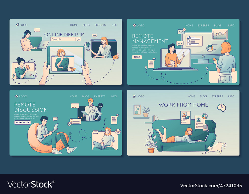 Remote work website set Royalty Free Vector Image