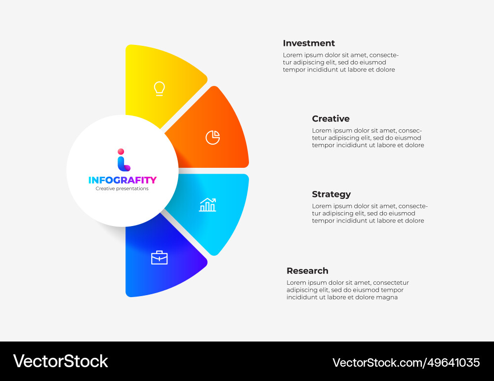 Semicircle pie chart divided into 4 parts concept Vector Image