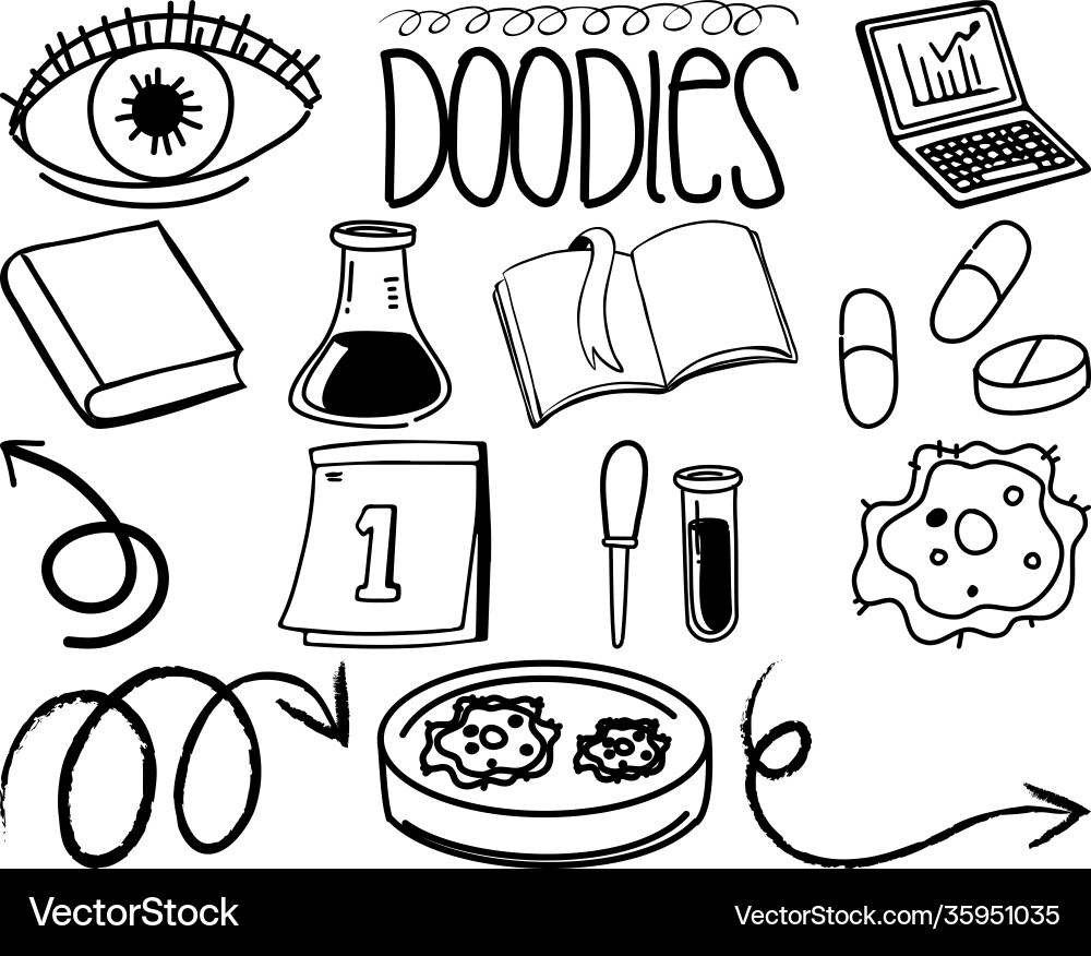 Set item and symbol hand drawn doodle Royalty Free Vector