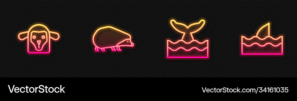 Set line whale tail in ocean wave sheep head Vector Image