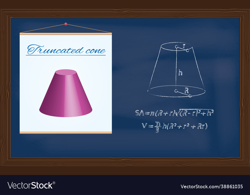 Truncated cone geometric figure and formulas Vector Image