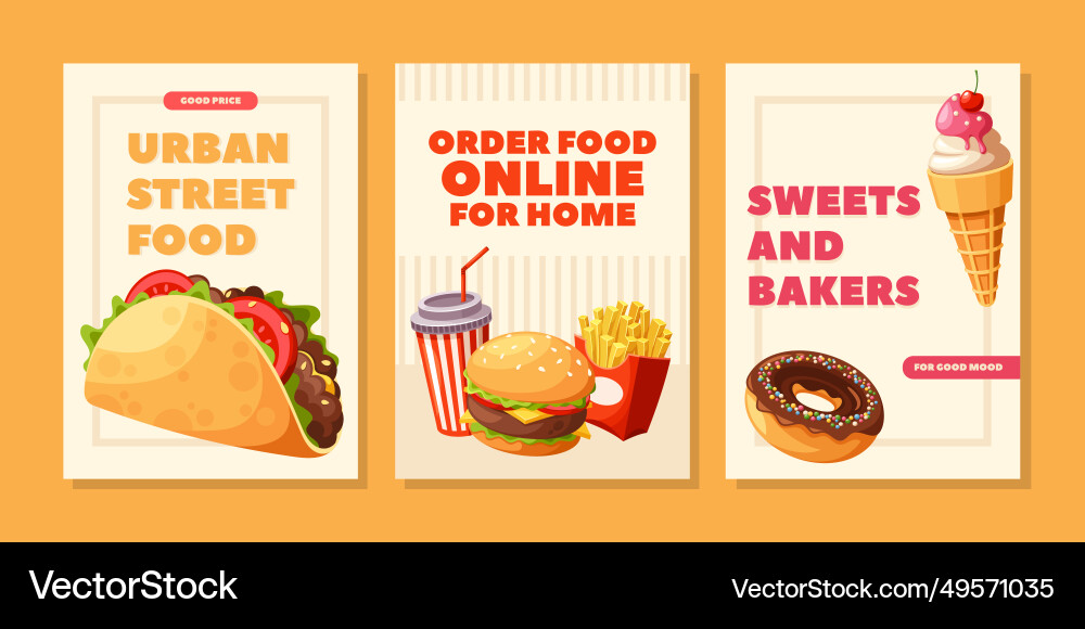 Vibrant posters showcase delectable fast food Vector Image