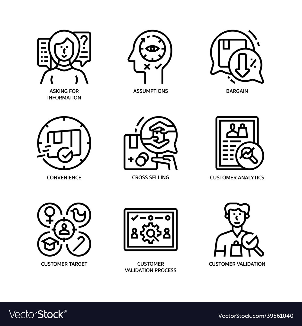 Customer validation icons set Royalty Free Vector Image