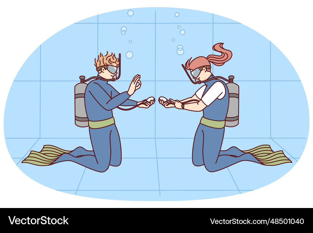 Divers underwater in special equipment Royalty Free Vector
