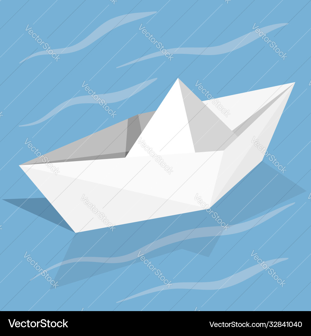 Origami paper ship on blue background Royalty Free Vector
