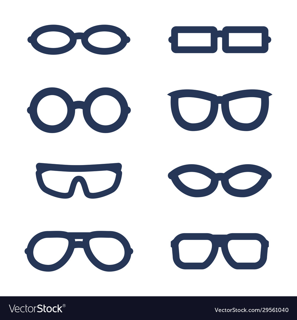 Set basic eyeglasses icons Royalty Free Vector Image