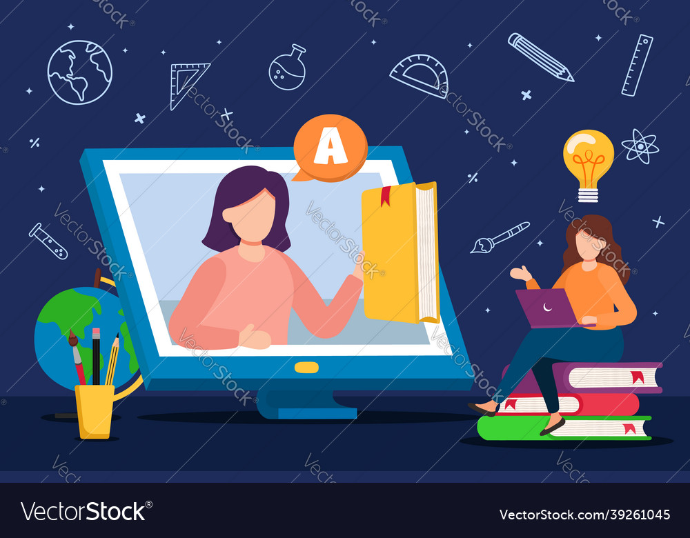 Girl student computer class web education concept Vector Image