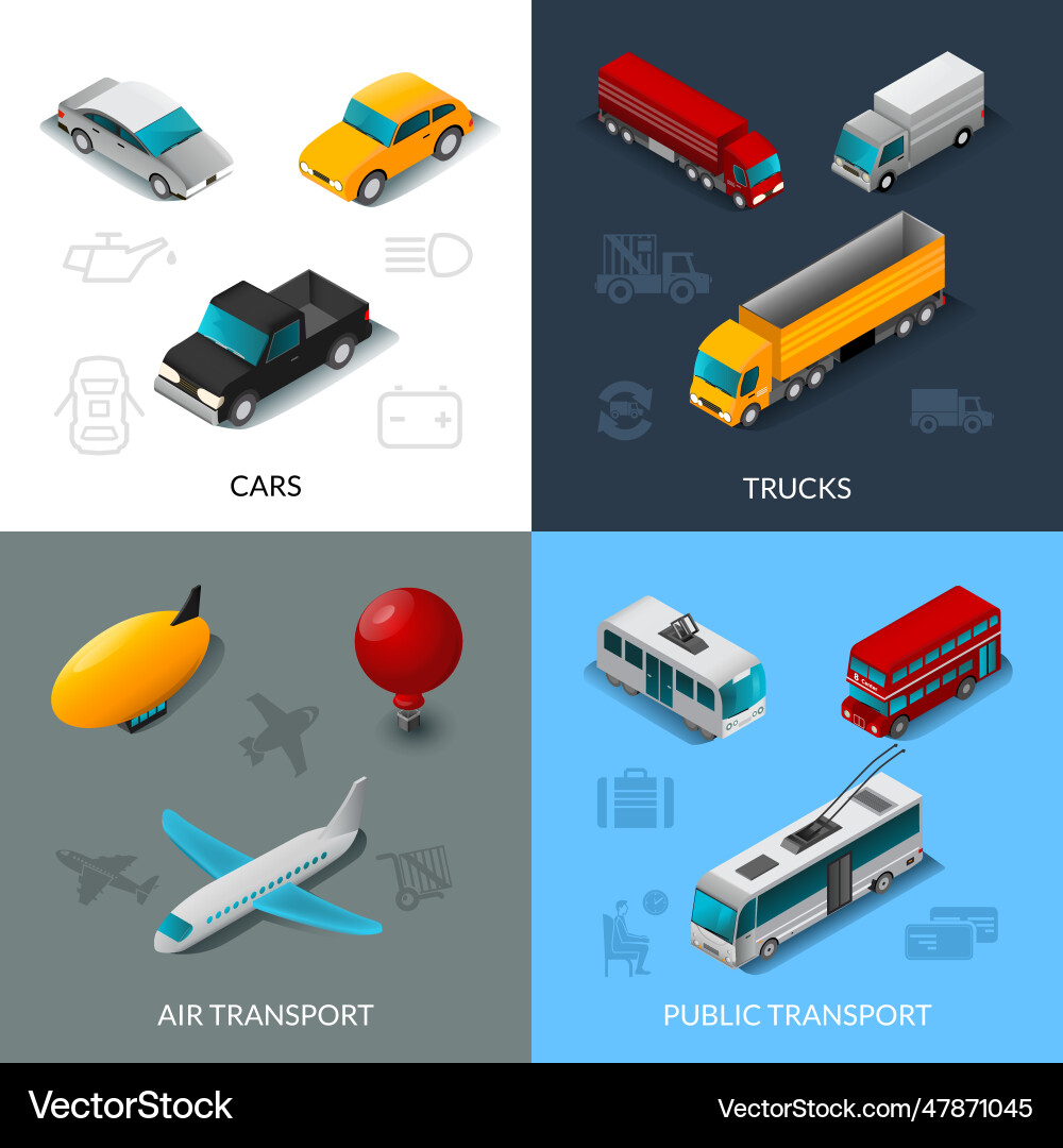 Isometric transport set isometric transport set Vector Image