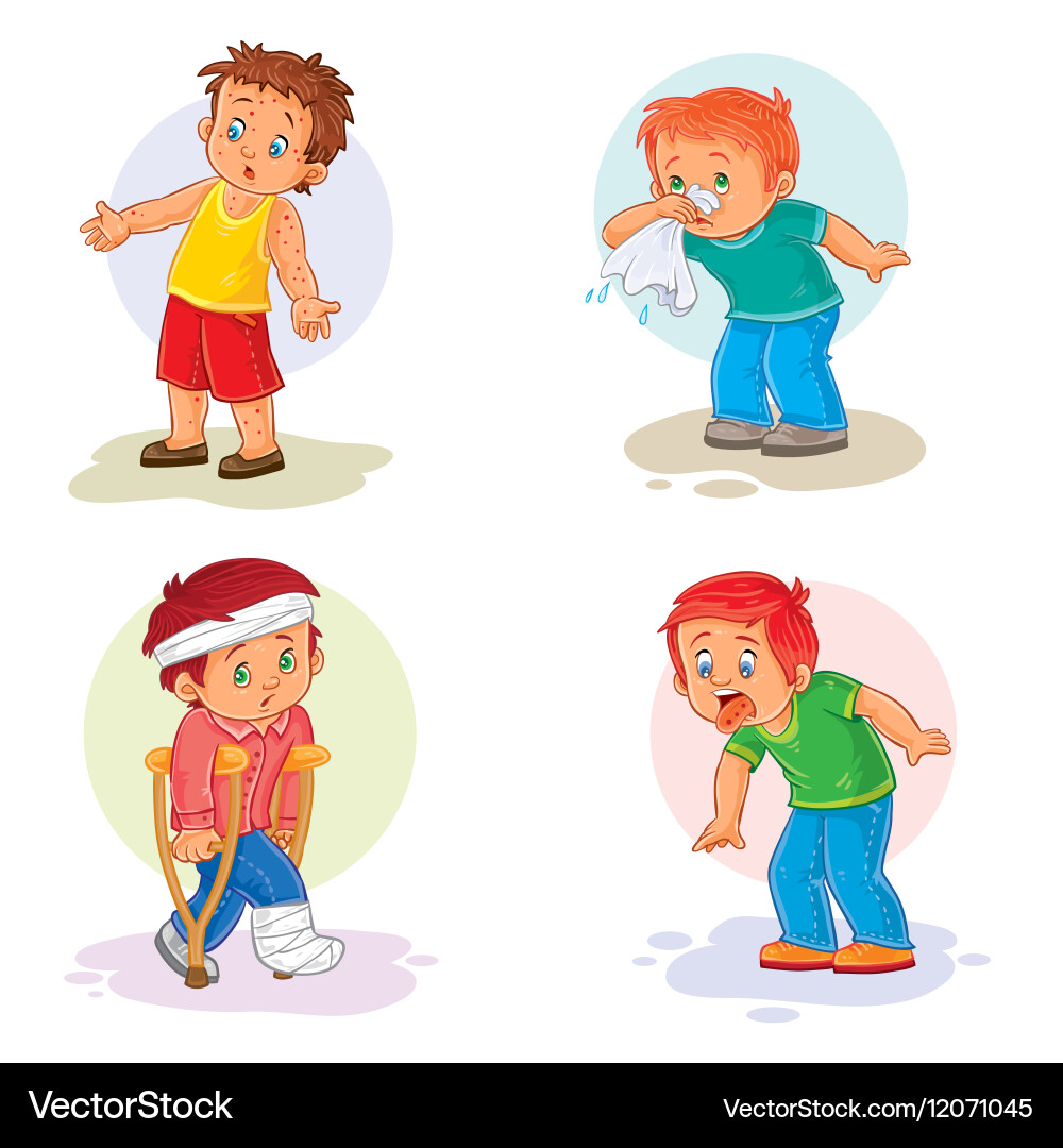Set icons little boy sick Royalty Free Vector Image