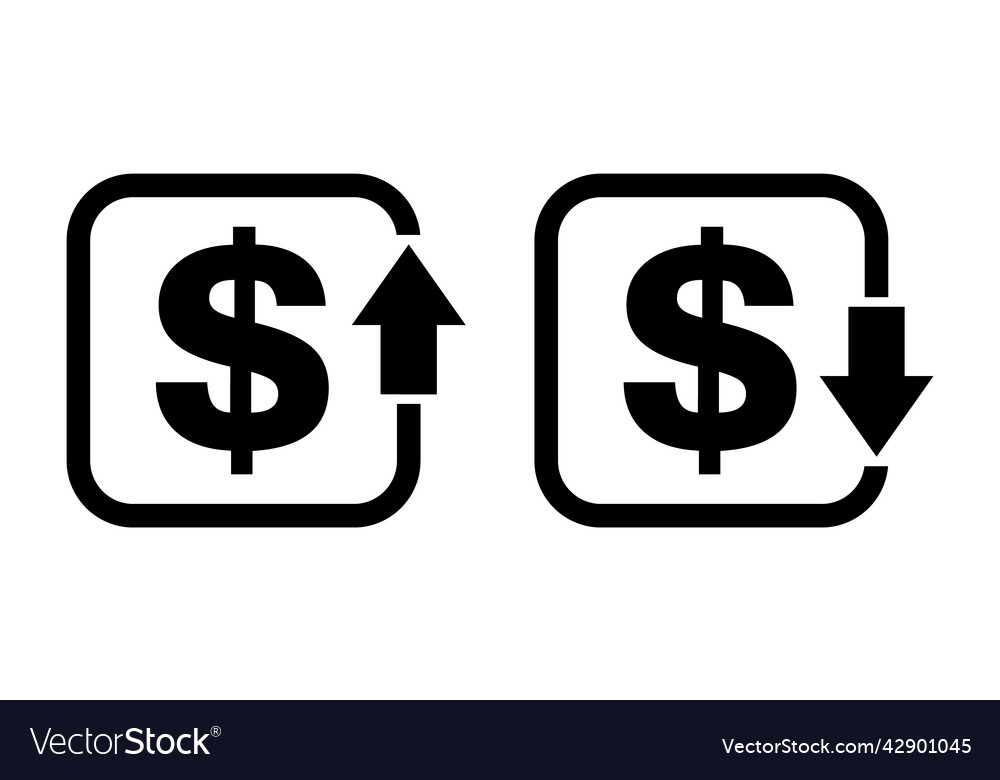 Set of cost symbol dollar increase and decrease Vector Image