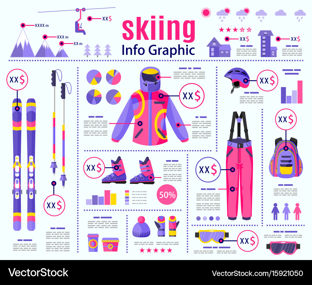 Flat style skiing winter sport infographic data Vector Image