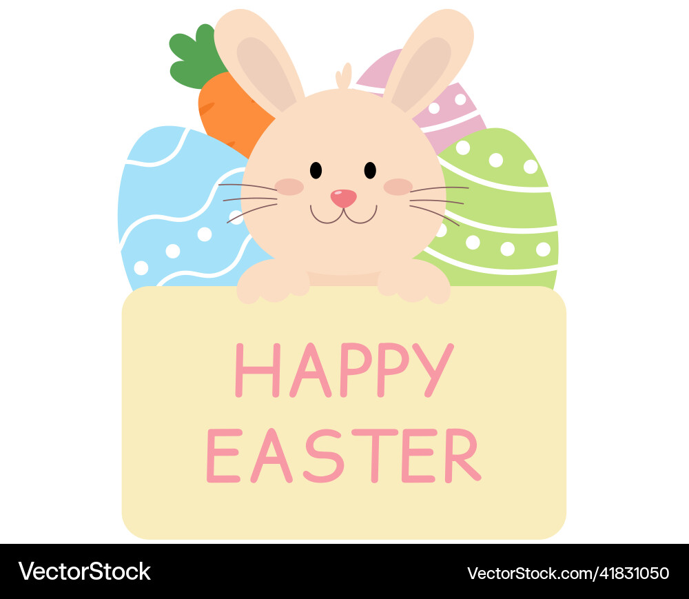Happy easter bunny with eggs and carrot Royalty Free Vector